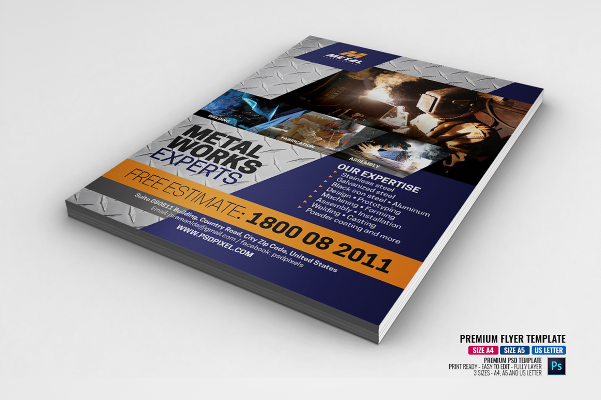 Steel Works and Fabrication Flyer, a Flyer Template by PSDPixel