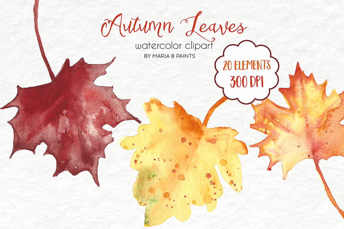 Watercolor Clip Art - Fall Leaves, a Seasonal Illustration by Maria B ...