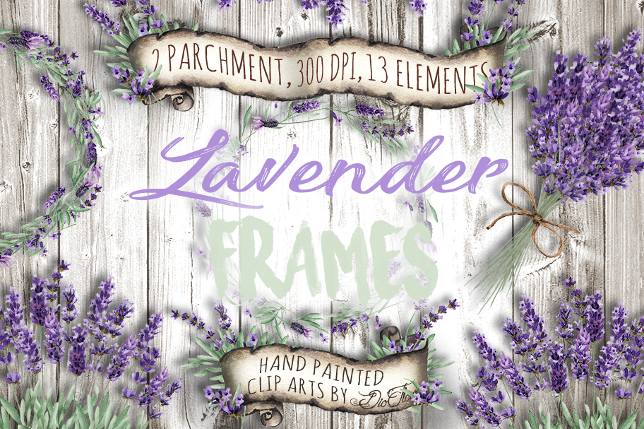Lavender Frames Watercolor Clip Art, a Decorative Illustration by DioFlow
