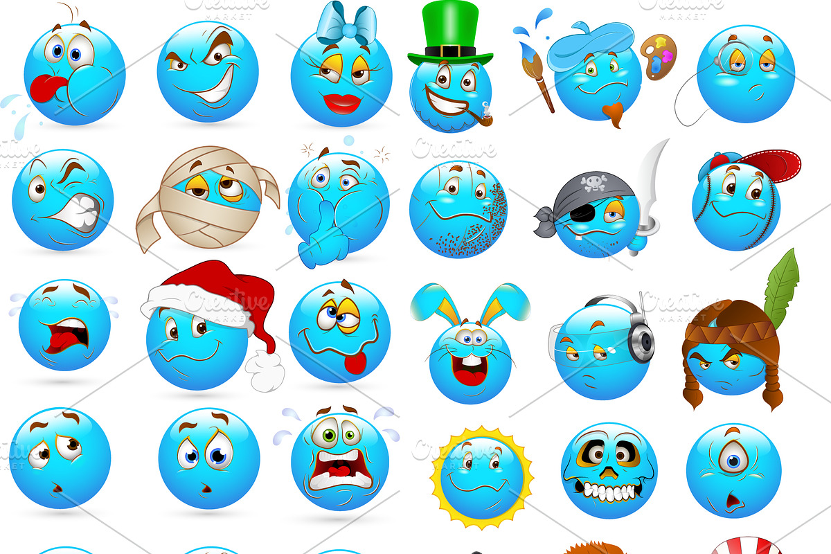 50 Smileys and Emoticons Vectors, an Illustration by TrueMitra Designs