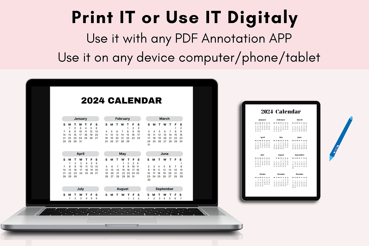 2024 Calendar PDF Template Printable | Creative Market
