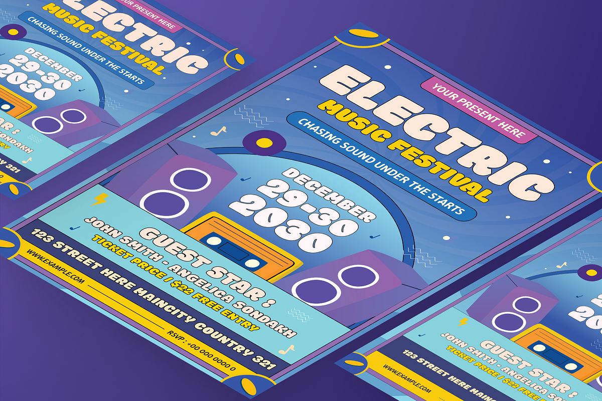 Electric Music Festival Flyer Set, a Flyer Template by Annora Studio