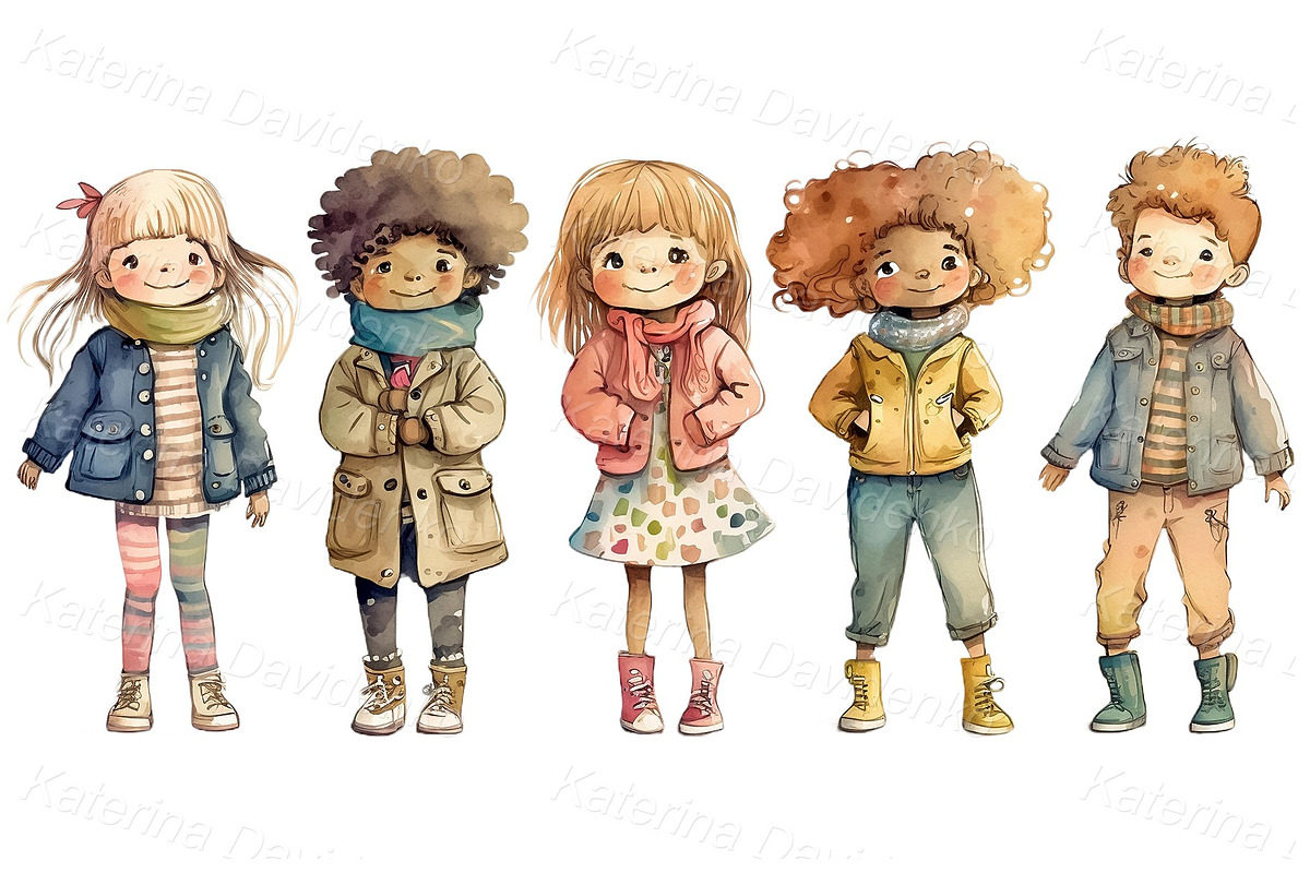 Cartoon kids standing in row clipart, a Person Illustration by Bubert Art