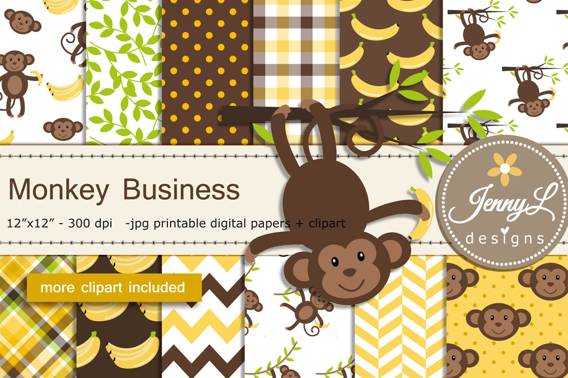 Monkey Digital Papers & Clipart, a Pattern Graphic by JennyL Designs