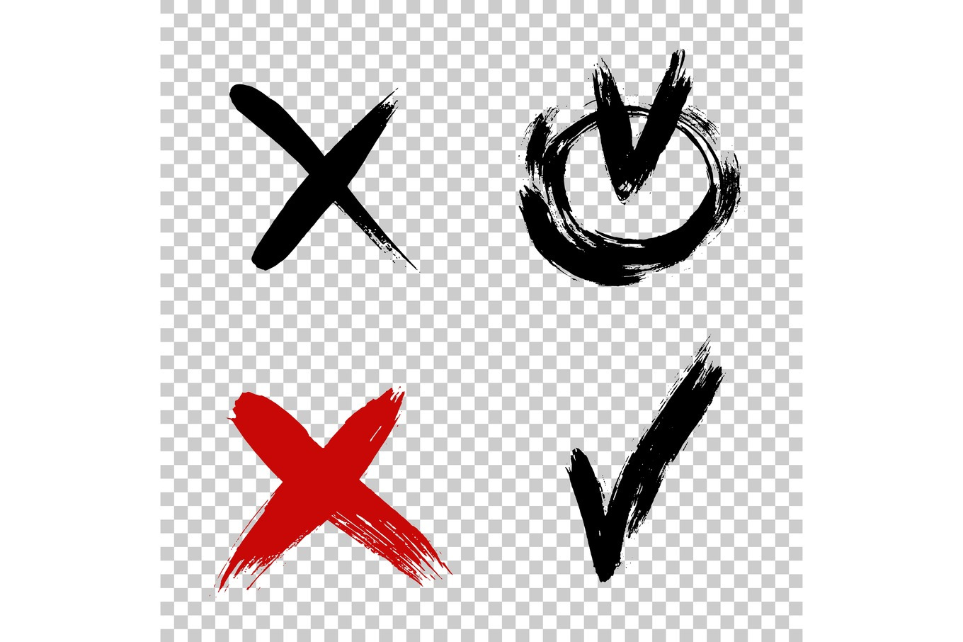 Vector brush stroke ticks. Check mark and x sign. Yes no graphic ...
