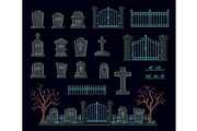 Cemetery 8bit pixel game asset, an Illustration by Vector Tradition