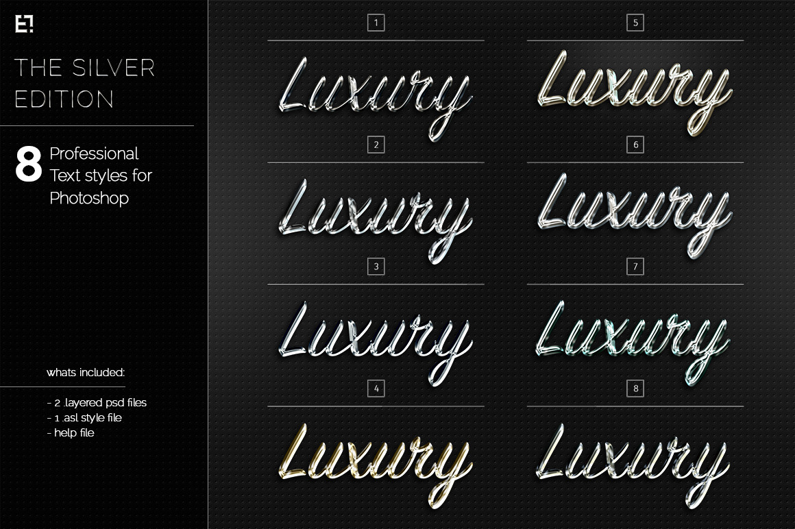 Silver Photoshop Layer Styles, a Layer Style Add-On by Egotype