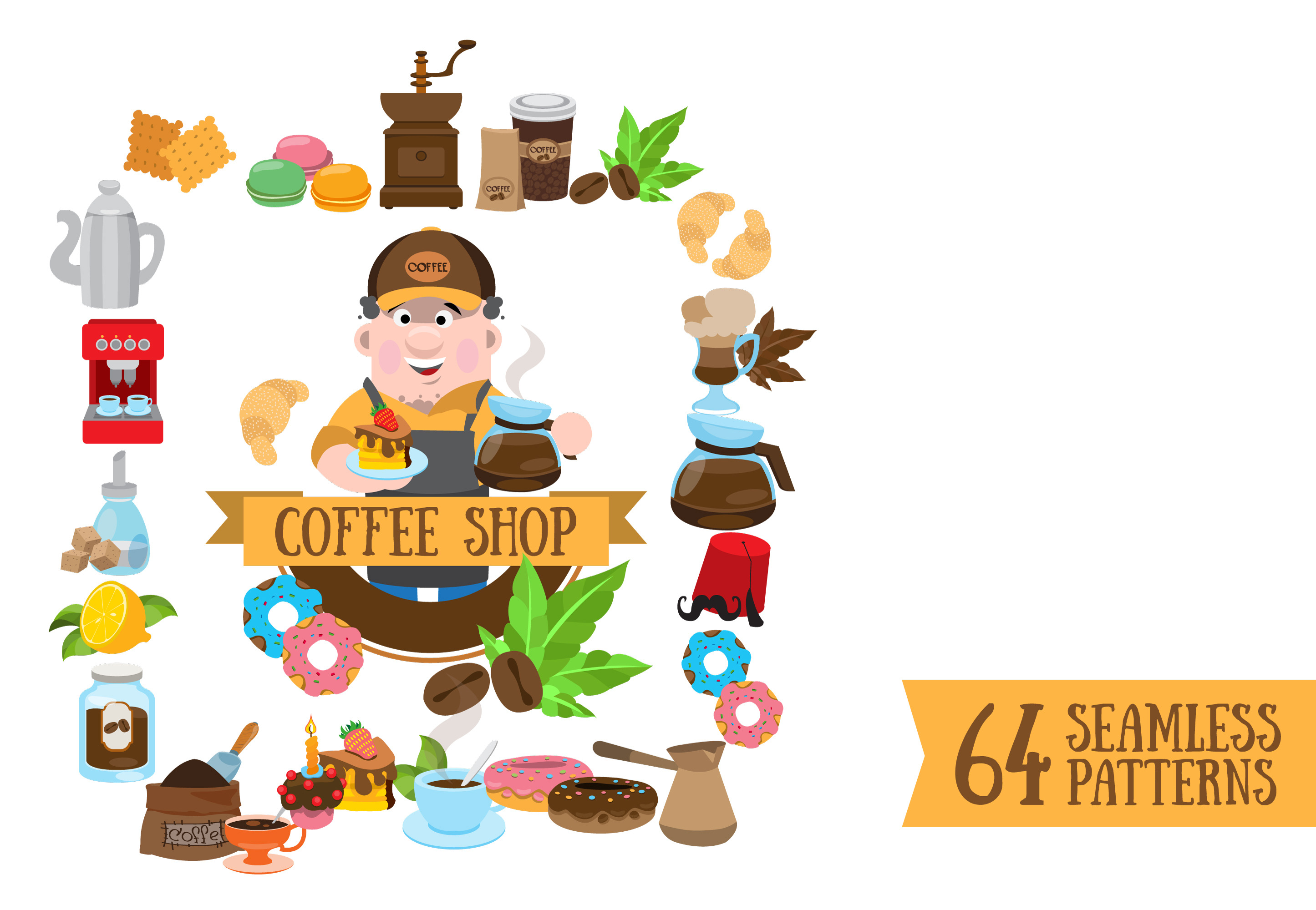 Coffee. Icons and seamless patterns., a Pattern Graphic by It's Time to ...