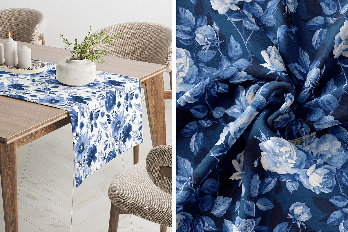 Royal Blue Floral Patterns, a Pattern Graphic by Ninterints