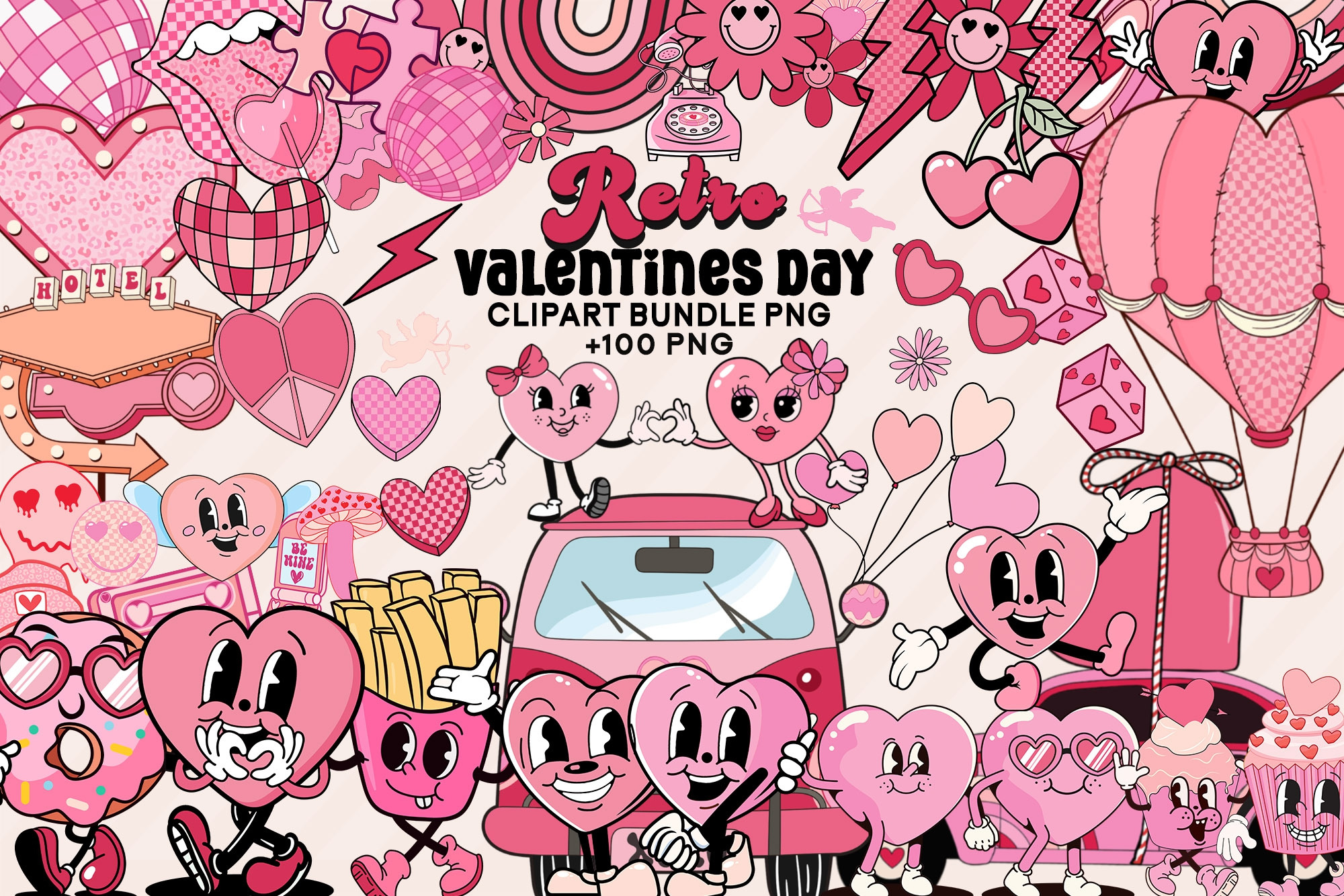 Retro Valentine Day Clipart Bundle