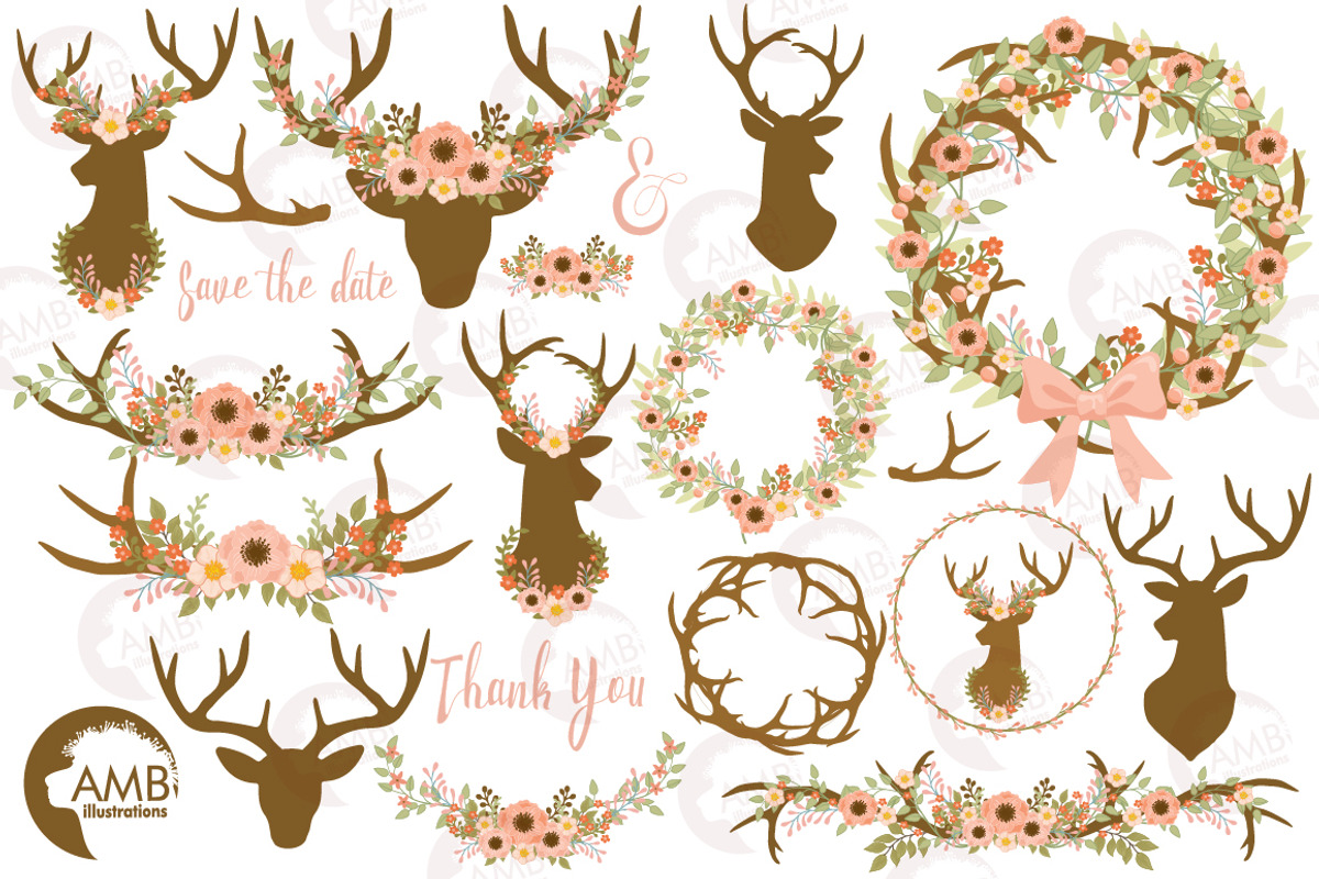 Rustic Antlers Clipart AMB-1483, an Illustration by AMBillustrations ...