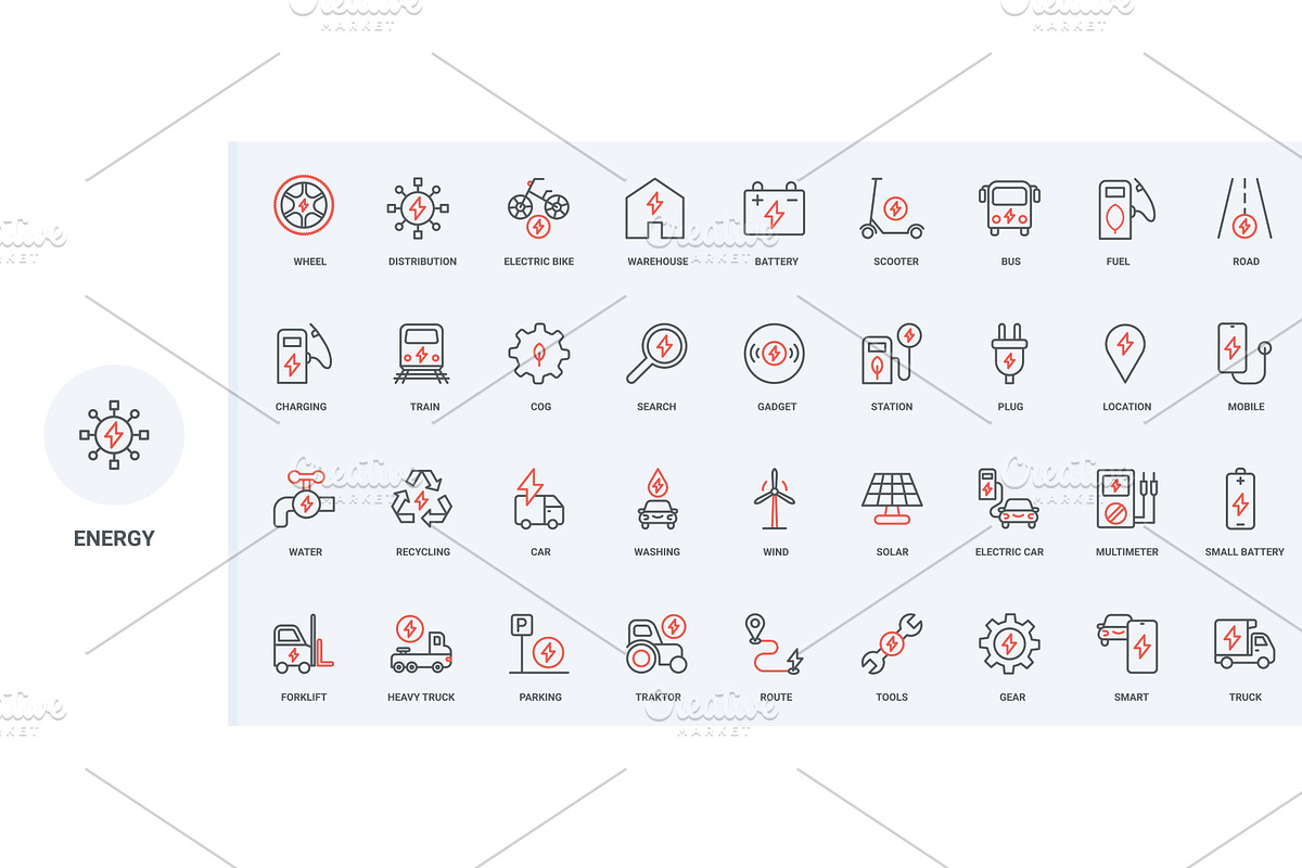 Electricity sustainable icons, a Technology Illustration by Lemberg Vector