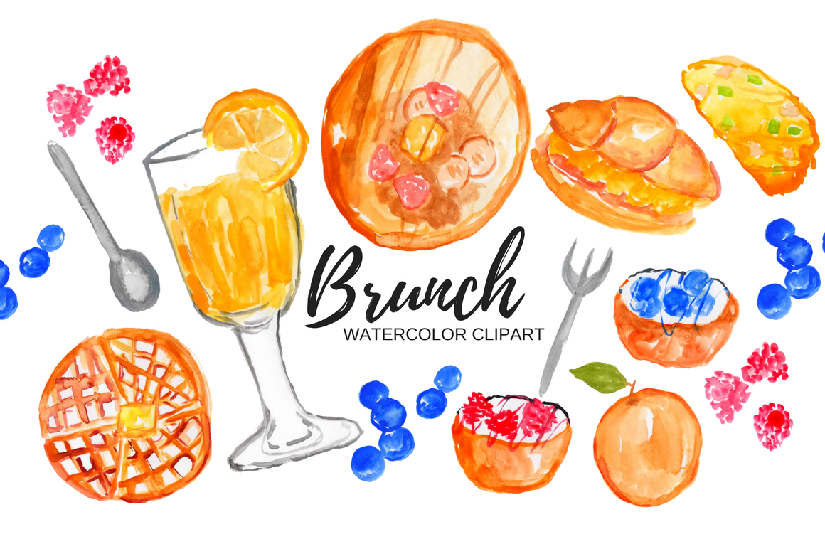 Watercolor Brunch Food Clipart, a Food Illustration by Writelovely ...