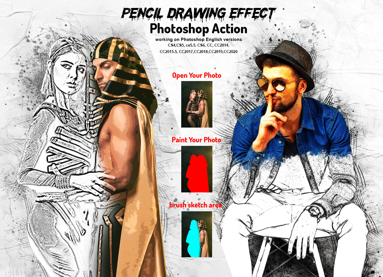 Pencil Drawing Effect PS Action, an Action Add-On by Studio Retouch
