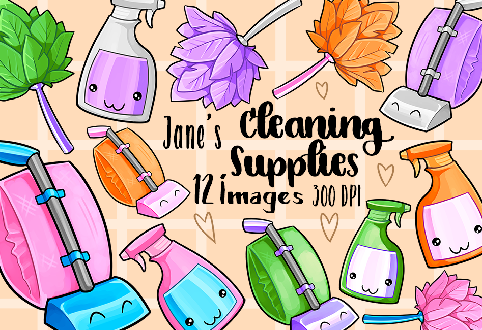 Kawaii Cleaning Supplies Clipart, an Illustration by DigitalArtsi