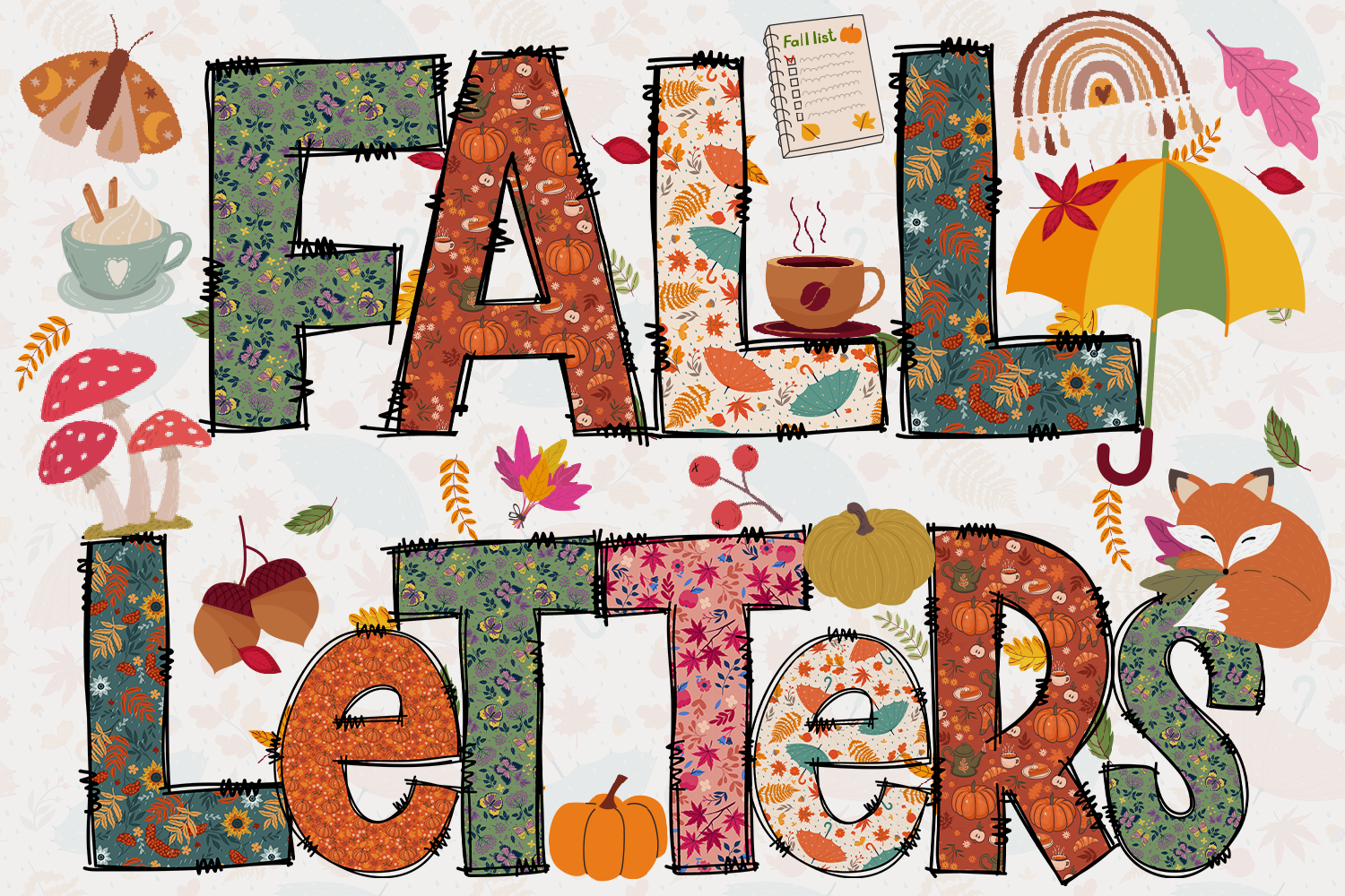 Fall letters and numbers PNG