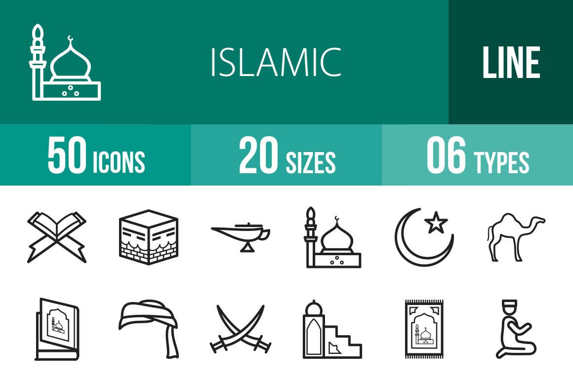 50 Islamic Line Icons | Outline Icons ~ Creative Market