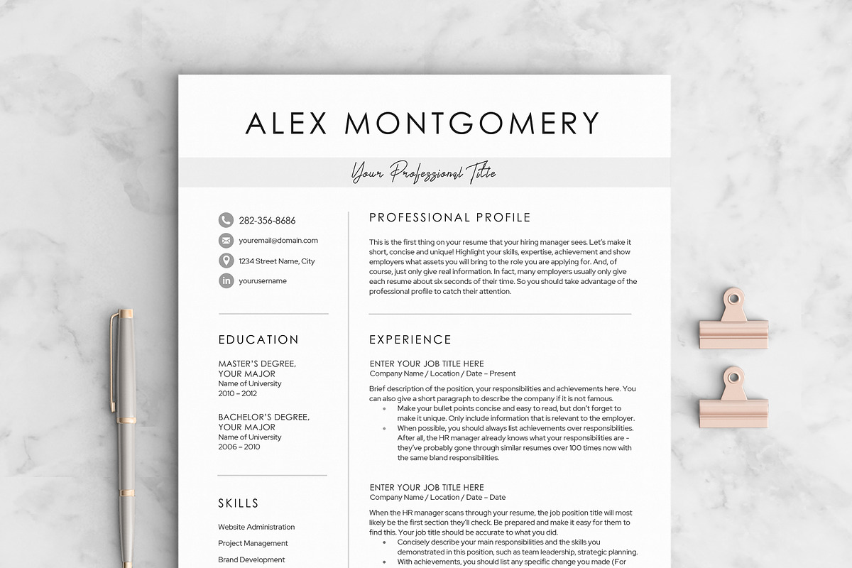 Resume/CV - The Alex, a Resume Template by CreativeLandStudio
