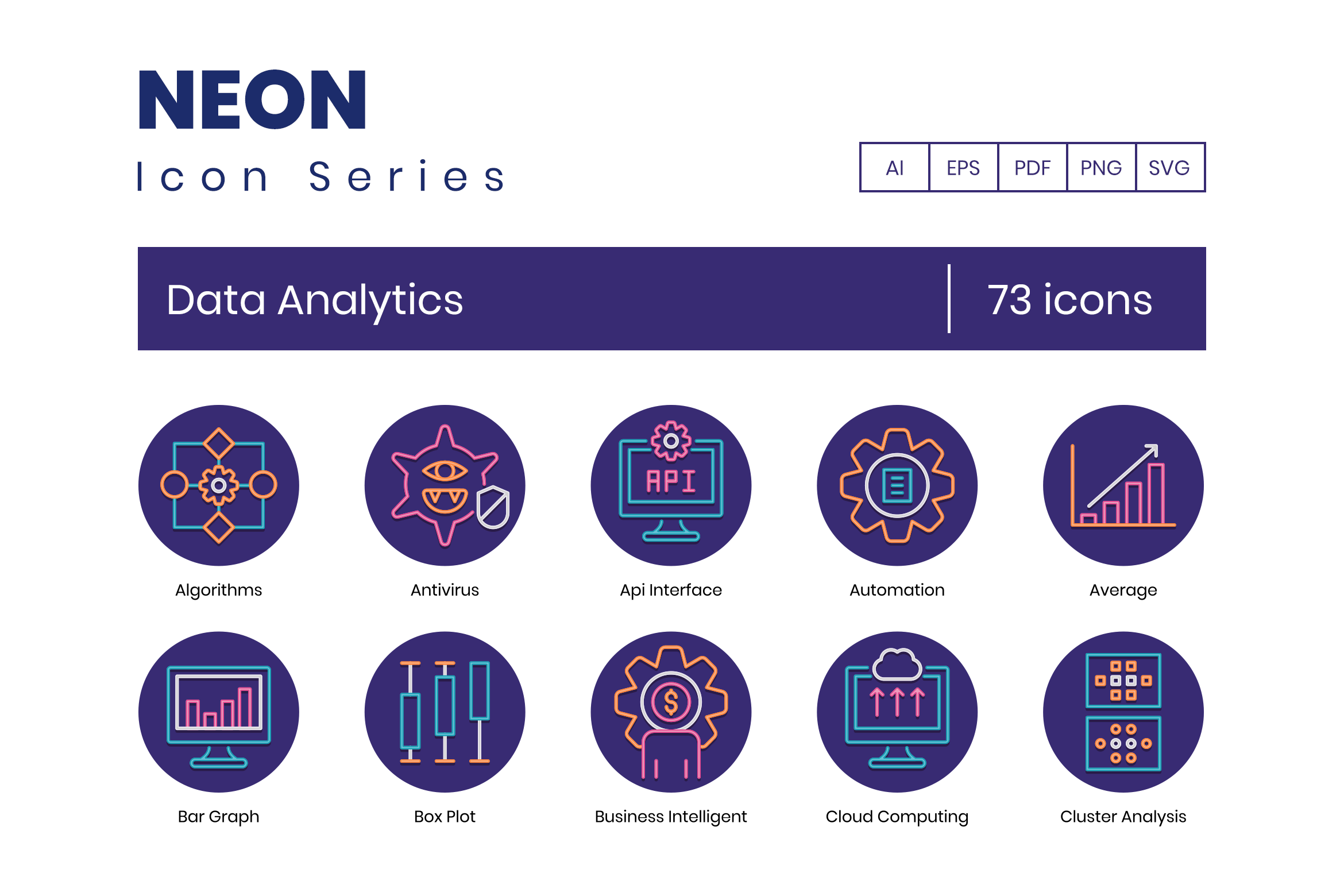 73 Data Analytic Icons | Neon Series, an Icon by Flat Icons | Creative ...