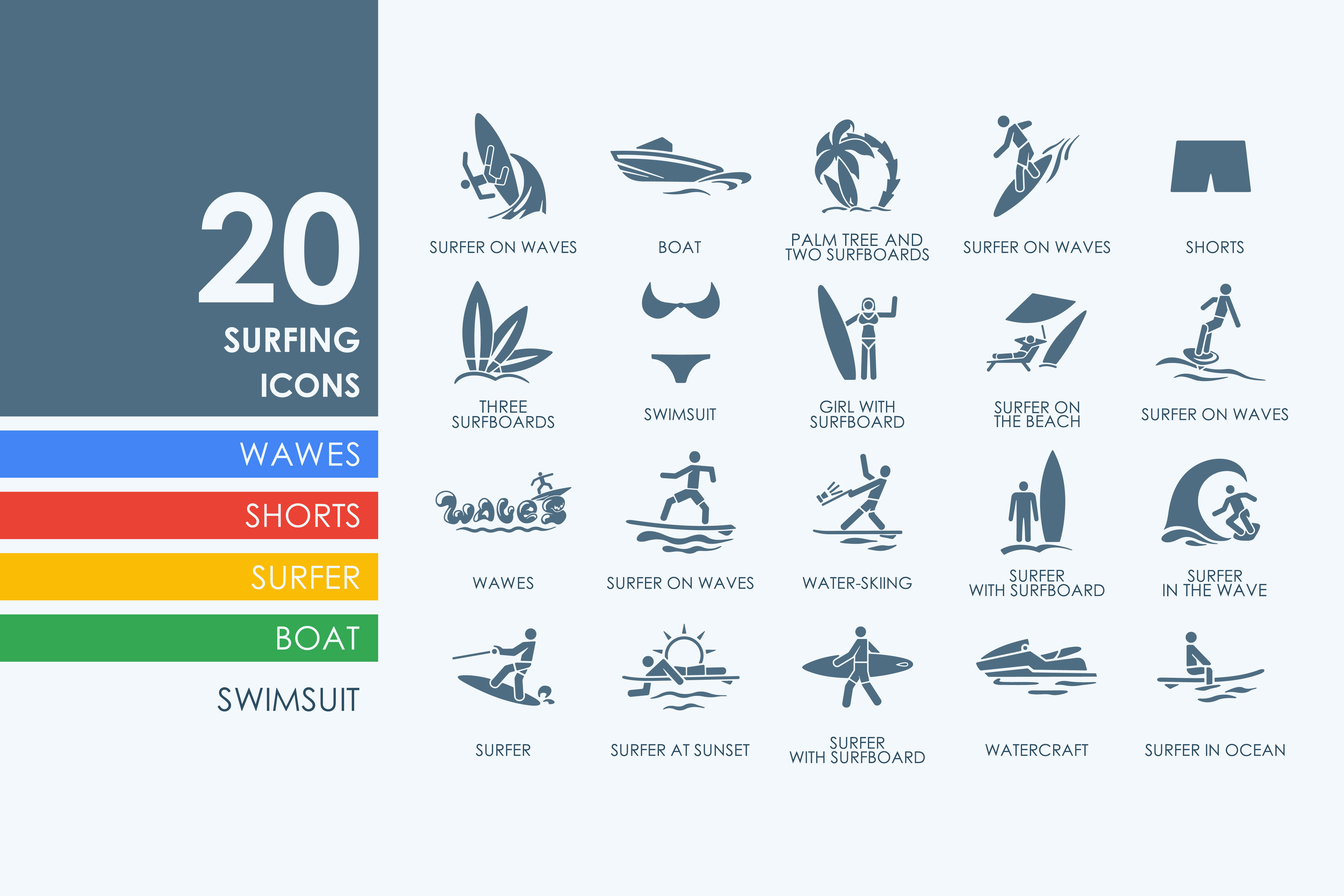 20 Surfing icons, an Icon by Palau