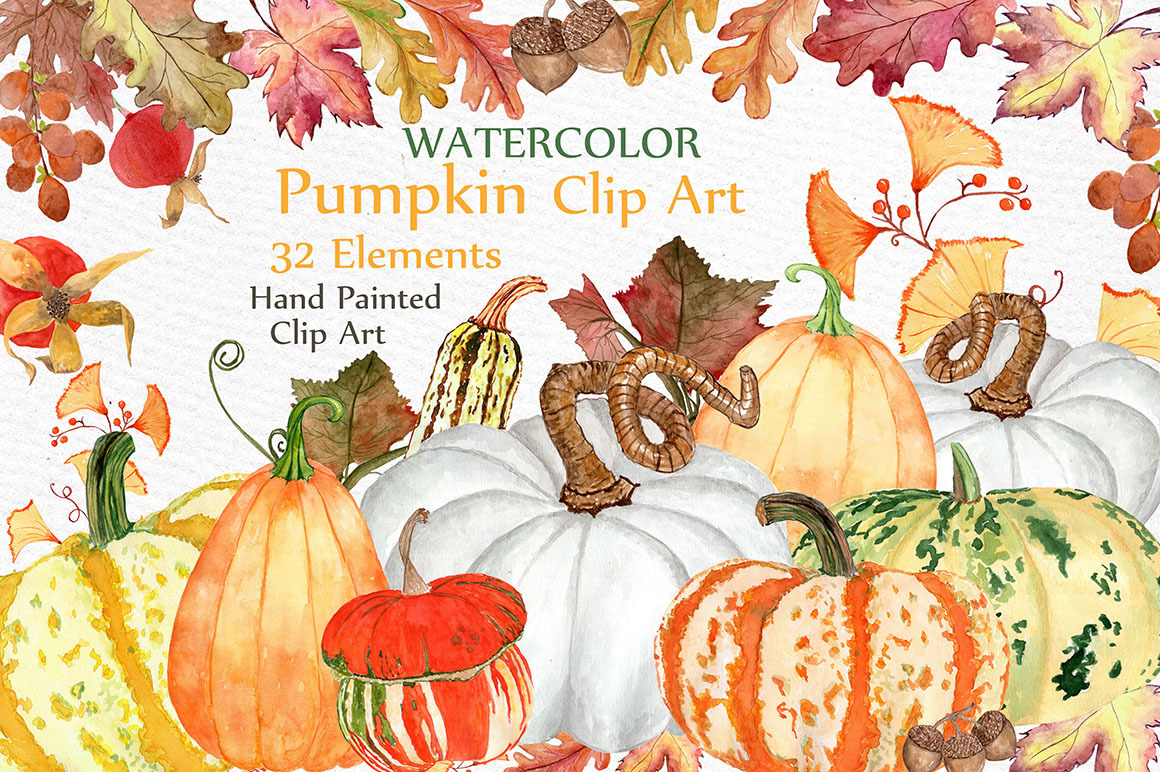 Watercolor pumpkin clipart, an Illustration by LeCoqDesign