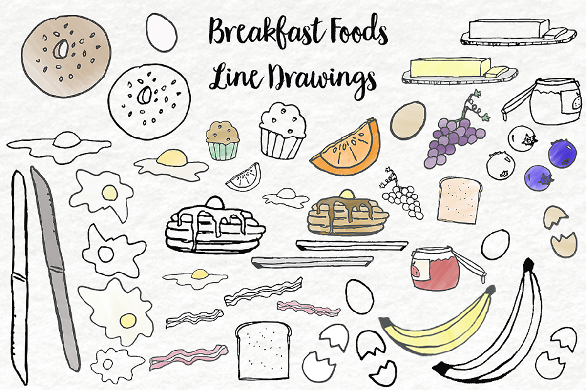 Clip Art, Line Drawings, Breakfast, a Food Illustration by Maria B. Paints