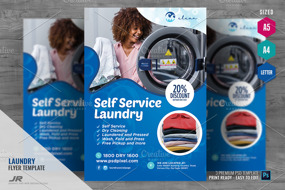 Self Service Laundry Flyer, a Flyer Template by PSDPixel