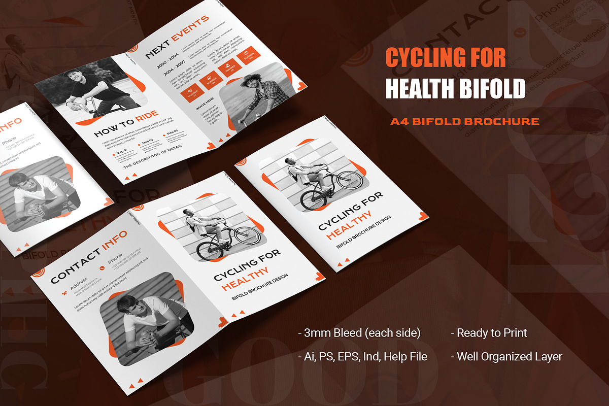 Cycling for Health Bifold Brochure, a Brochure Template by AQR Studio
