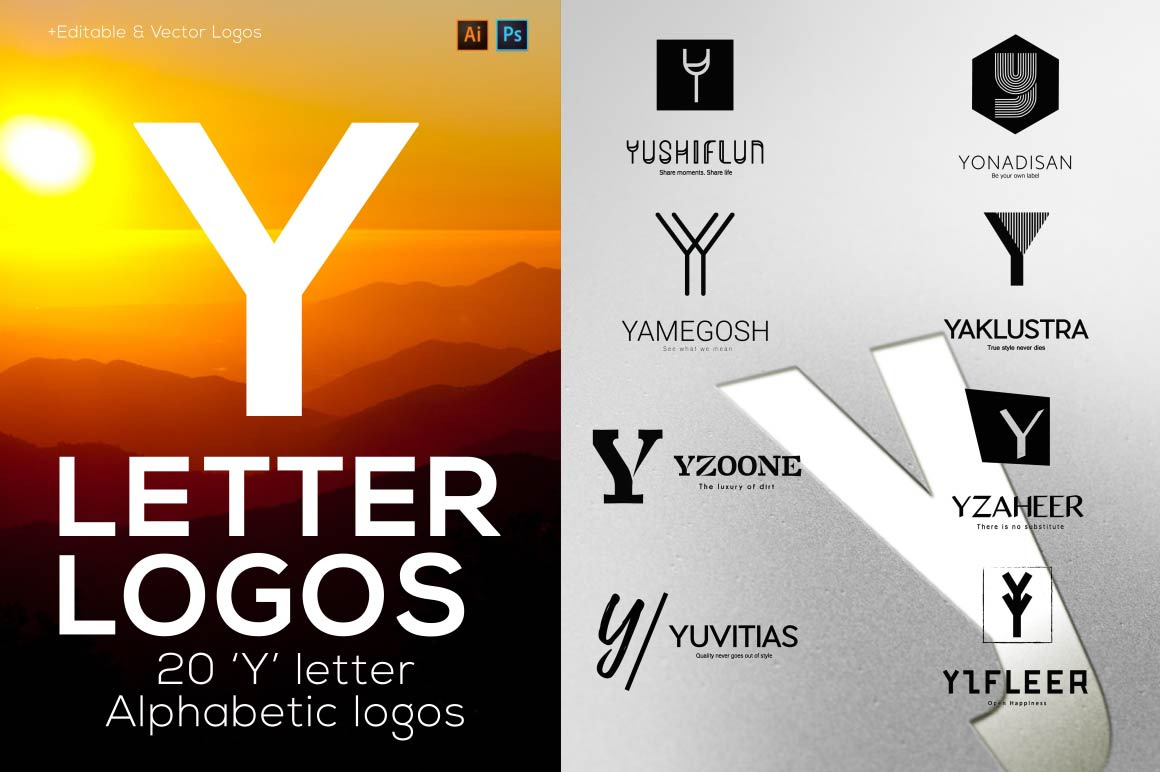 20 Y Letter Alphabetic Logos, a Branding & Logo Template by AN Productions