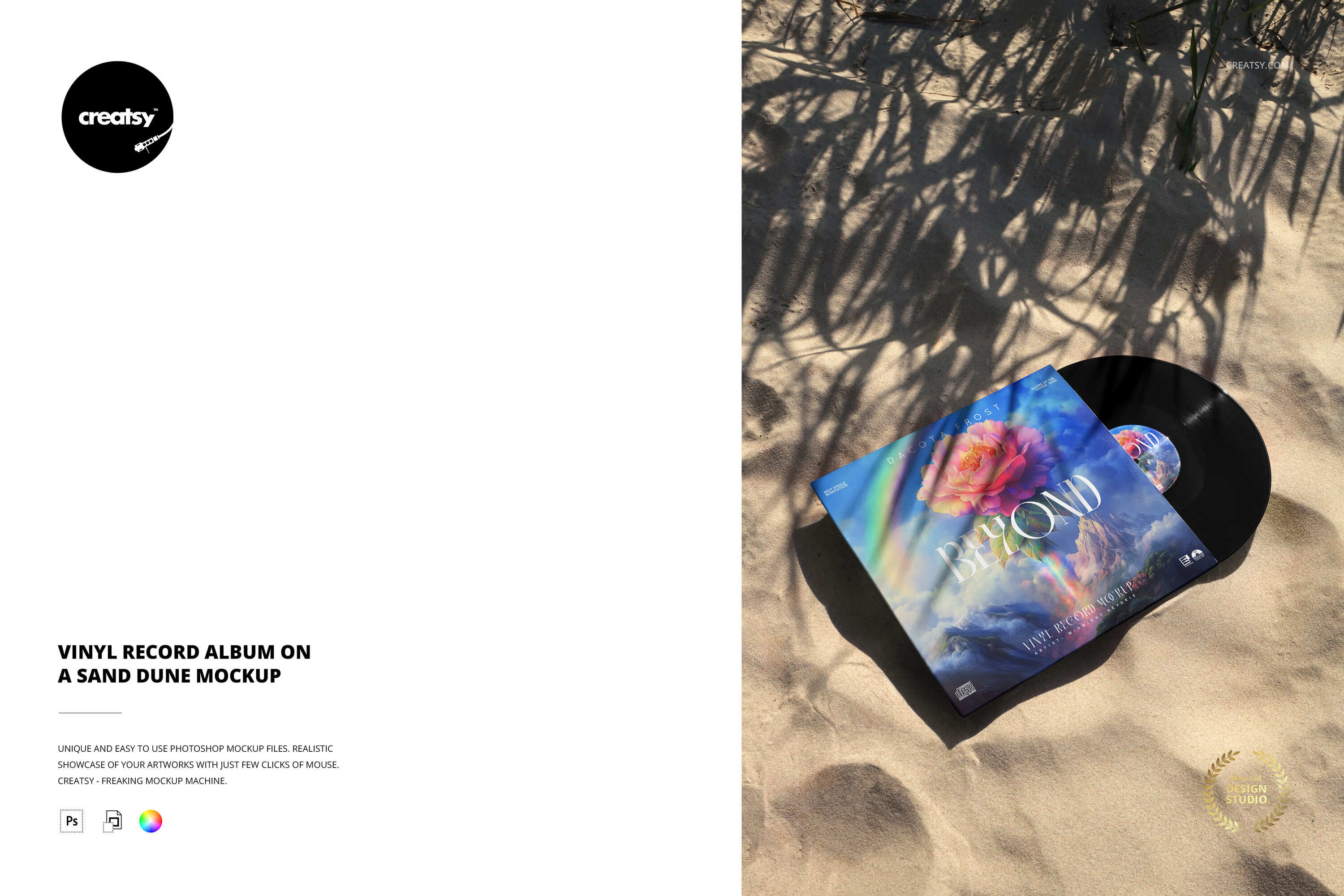 Vinyl Record Album Sand Dune Mockup, a Merchandise Mockup by creatsy5