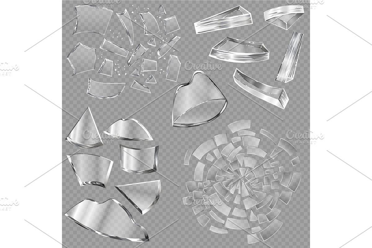 Broken glass vector sharp pieces of, an Object Illustration by VectorsBang