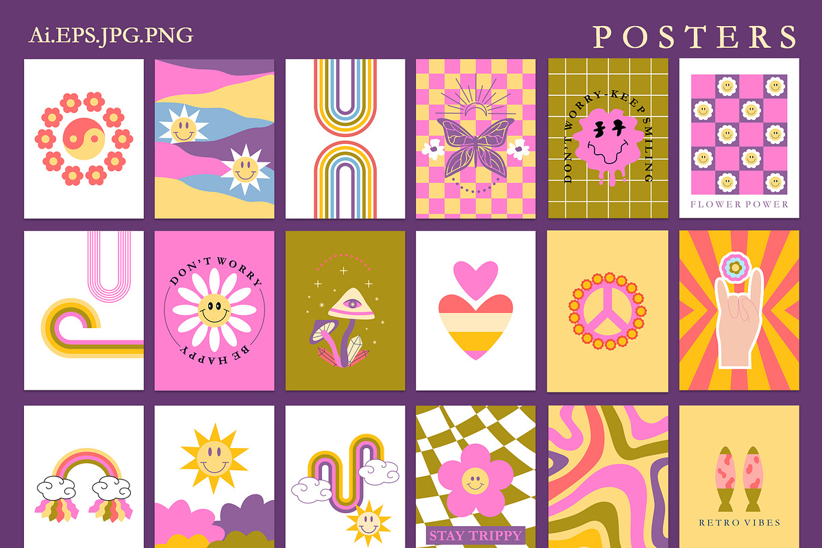 Retro 70s groovy posters - wall prints