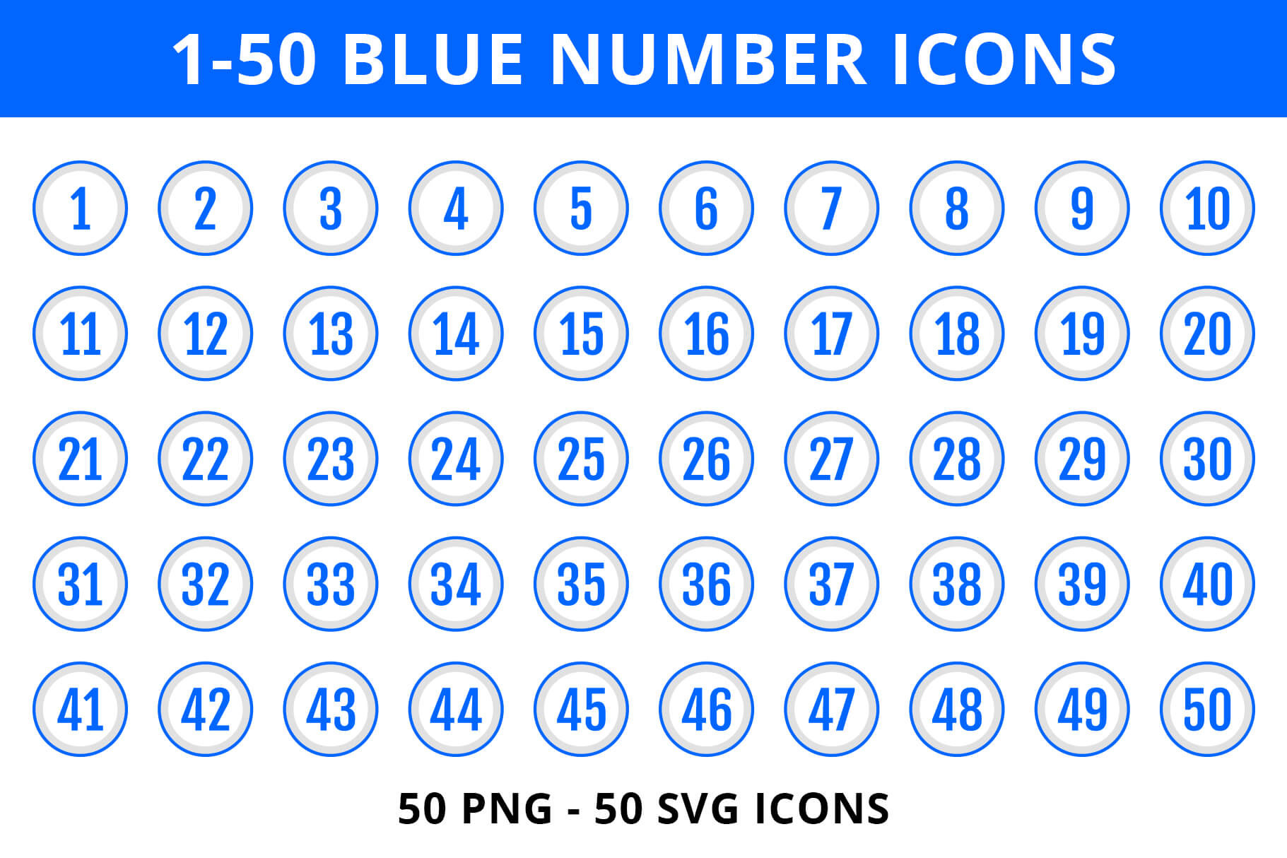 DoubleLine All Blue Number Icon 1-50, an Outline Icon by Designs By Alfredo