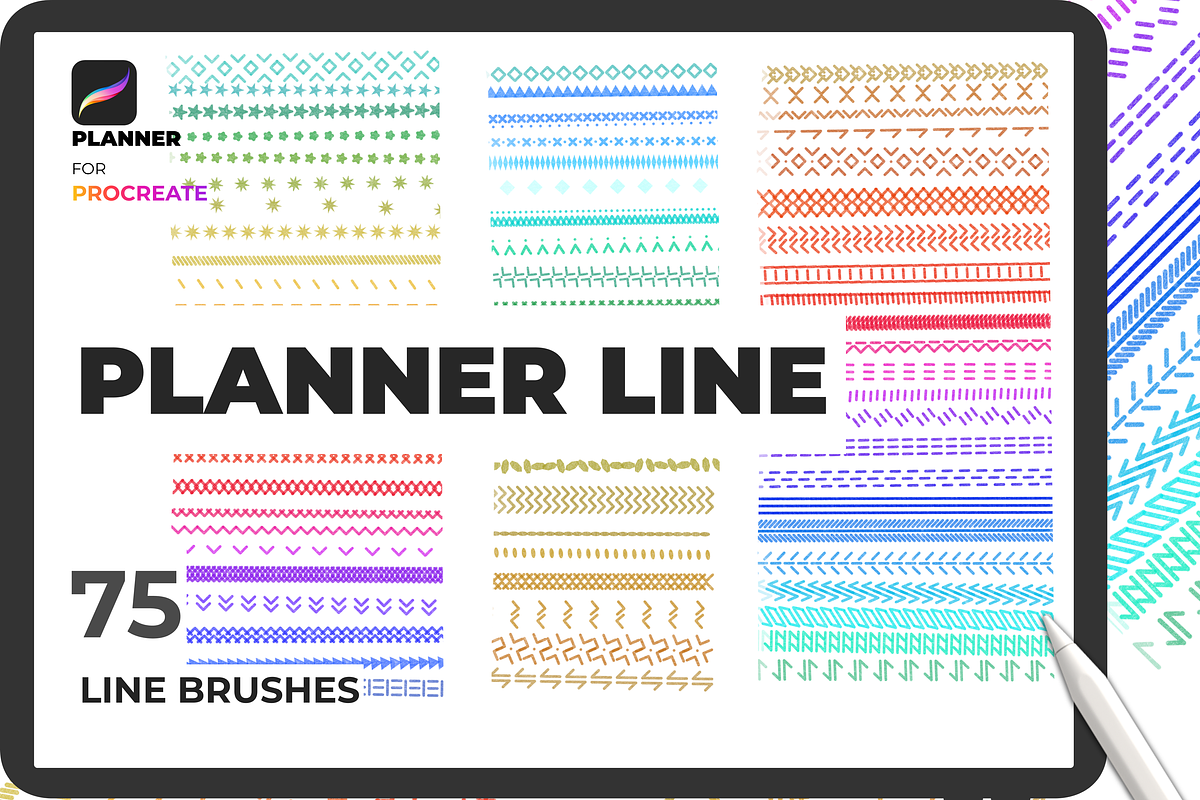 Linear brushes patterns Procreate, a Brush Add-On by Graphics Resources