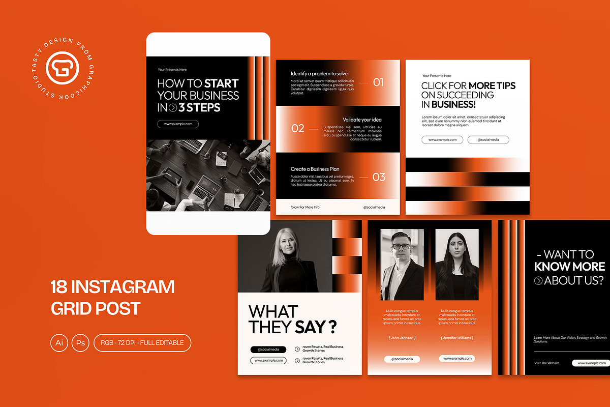 Business Instagram Grid Post, a Social Media Template by graphicook