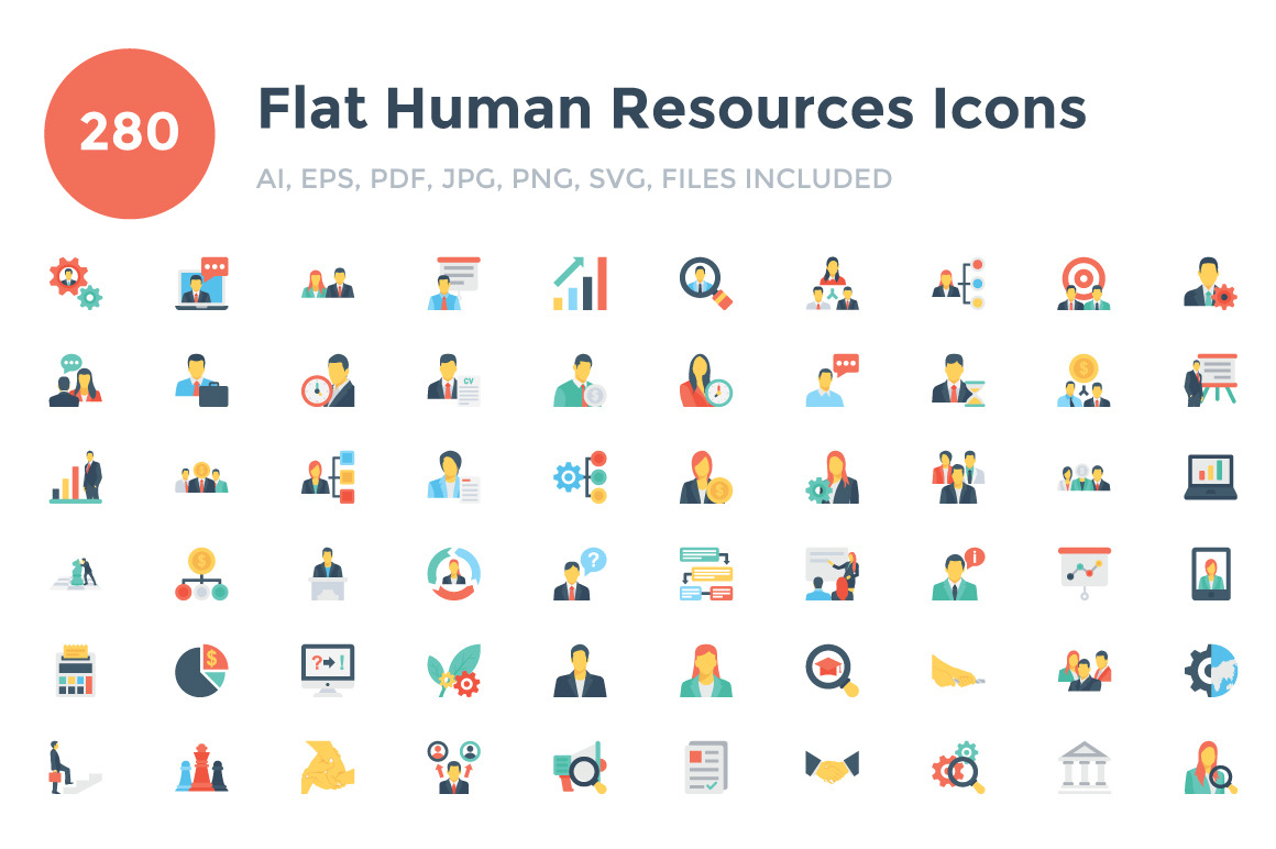 280 Flat Human Resouces Icons, an Outline Icon by Vectors Market