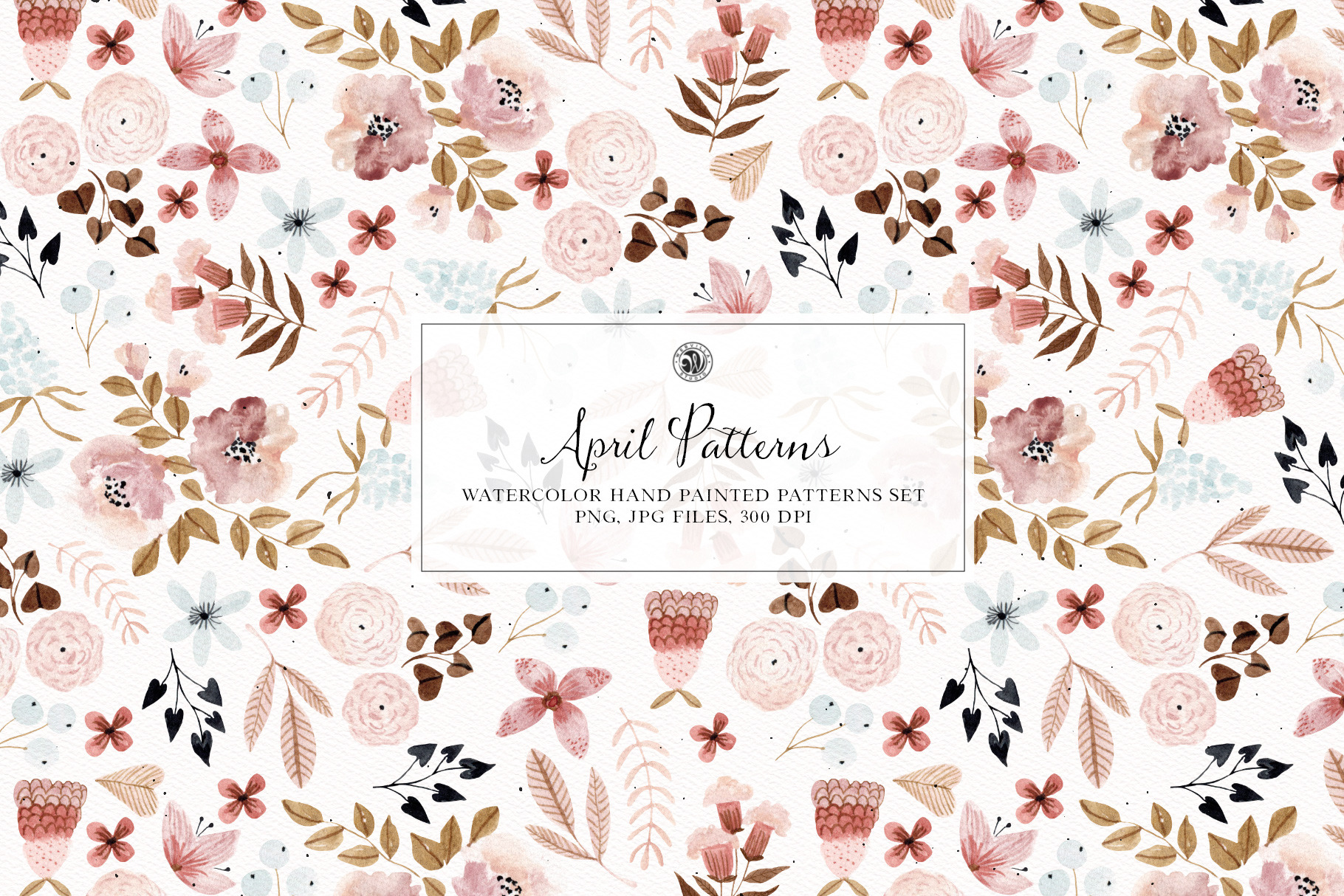 April Patterns - watercolor patterns, a Pattern Graphic by Webvilla Studio