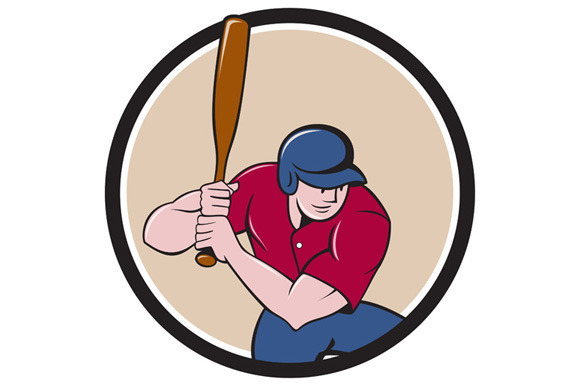 Baseball Player Batting Circle Carto, an Illustration by patrimonio
