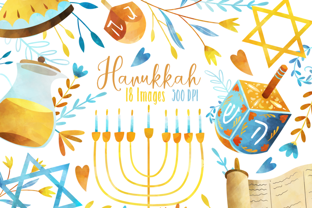Watercolor Hanukkah Clipart, an Illustration by DigitalArtsi