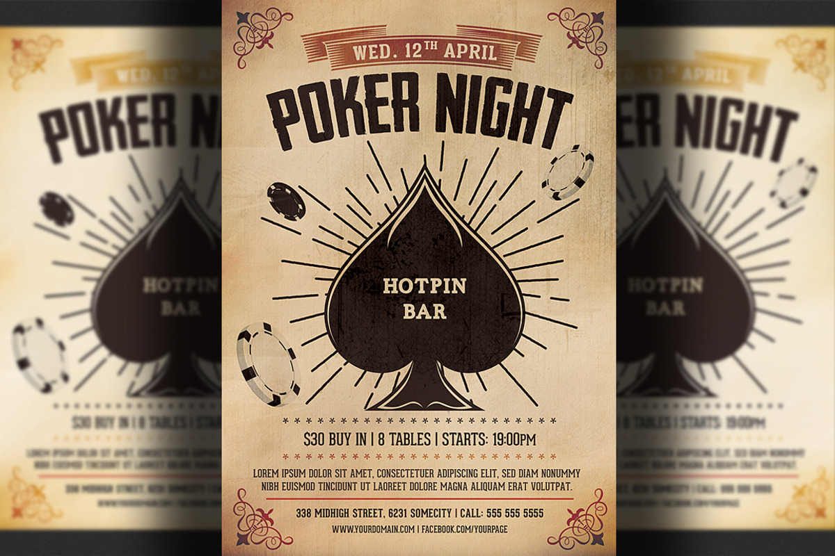 Vintage Poker Night Flyer Template, a Flyer Template by Hotpin