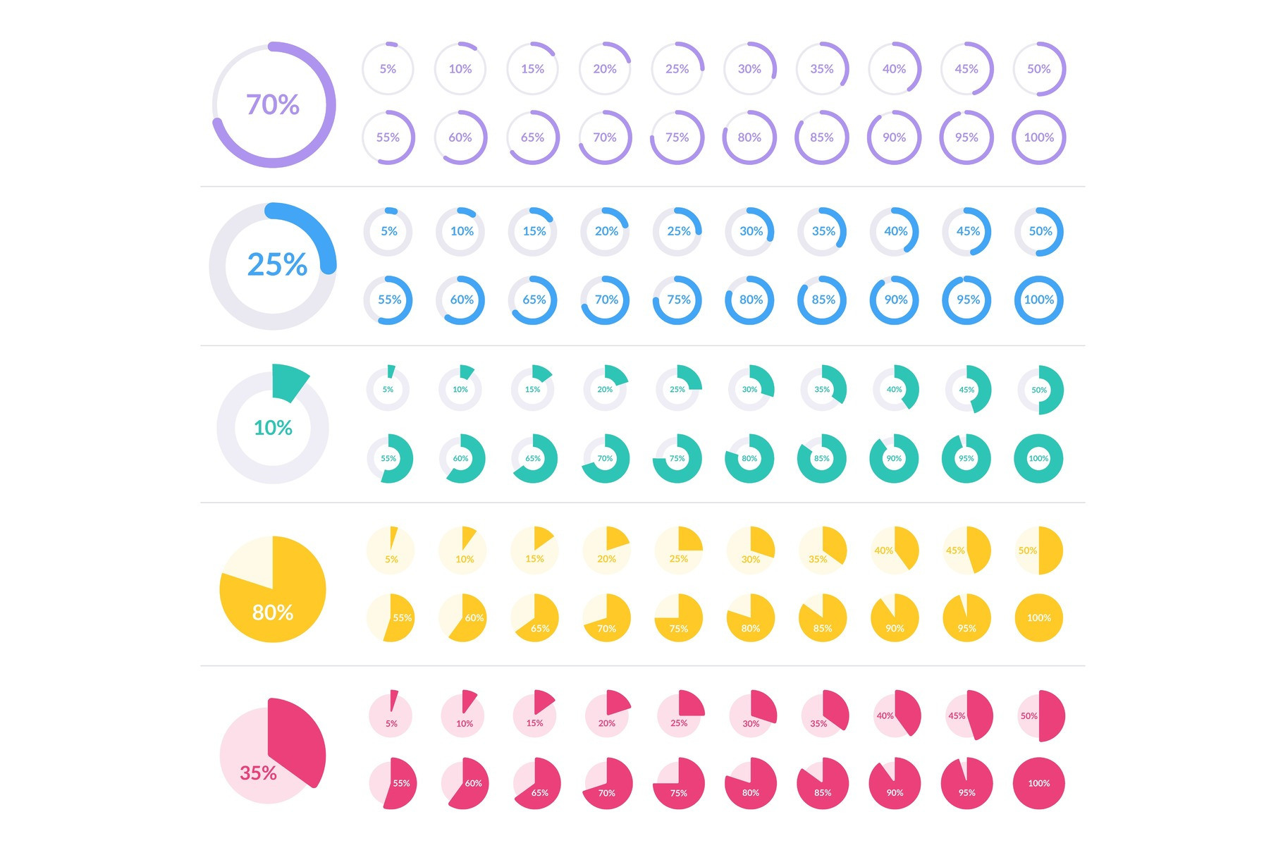 Colored pie chart set isolated on | Work Illustrations ~ Creative Market