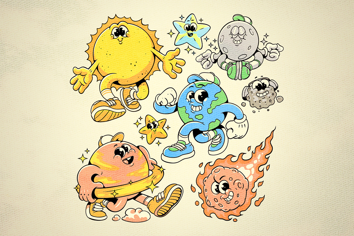 Retro Space Characters Mascot, an Object Graphic by GRVS Studio