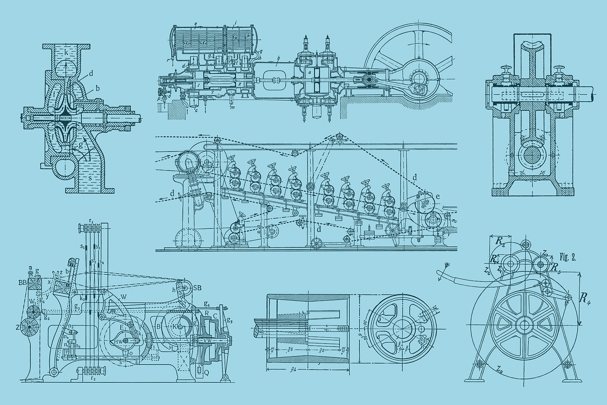 Vintage Blueprints Collection, an Object Graphic by Graphic Goods