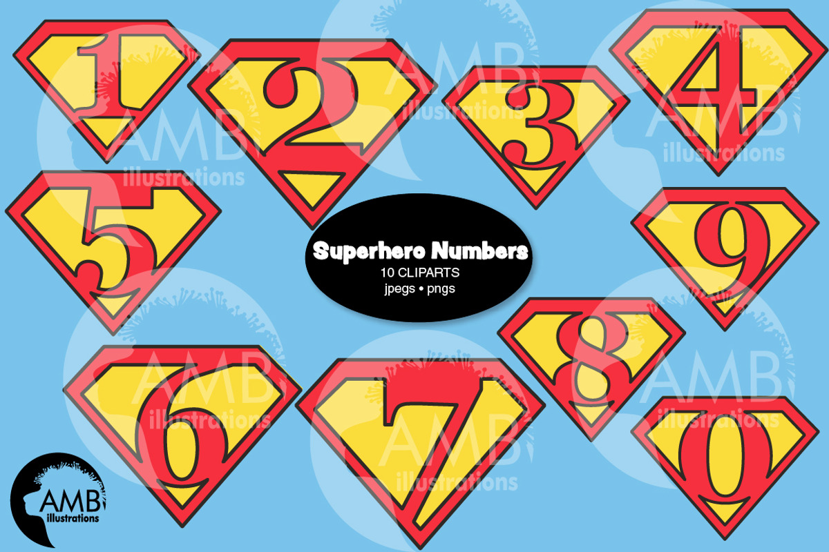 Superhero Numbers Clipart AMB-494-B, an Illustration by ...