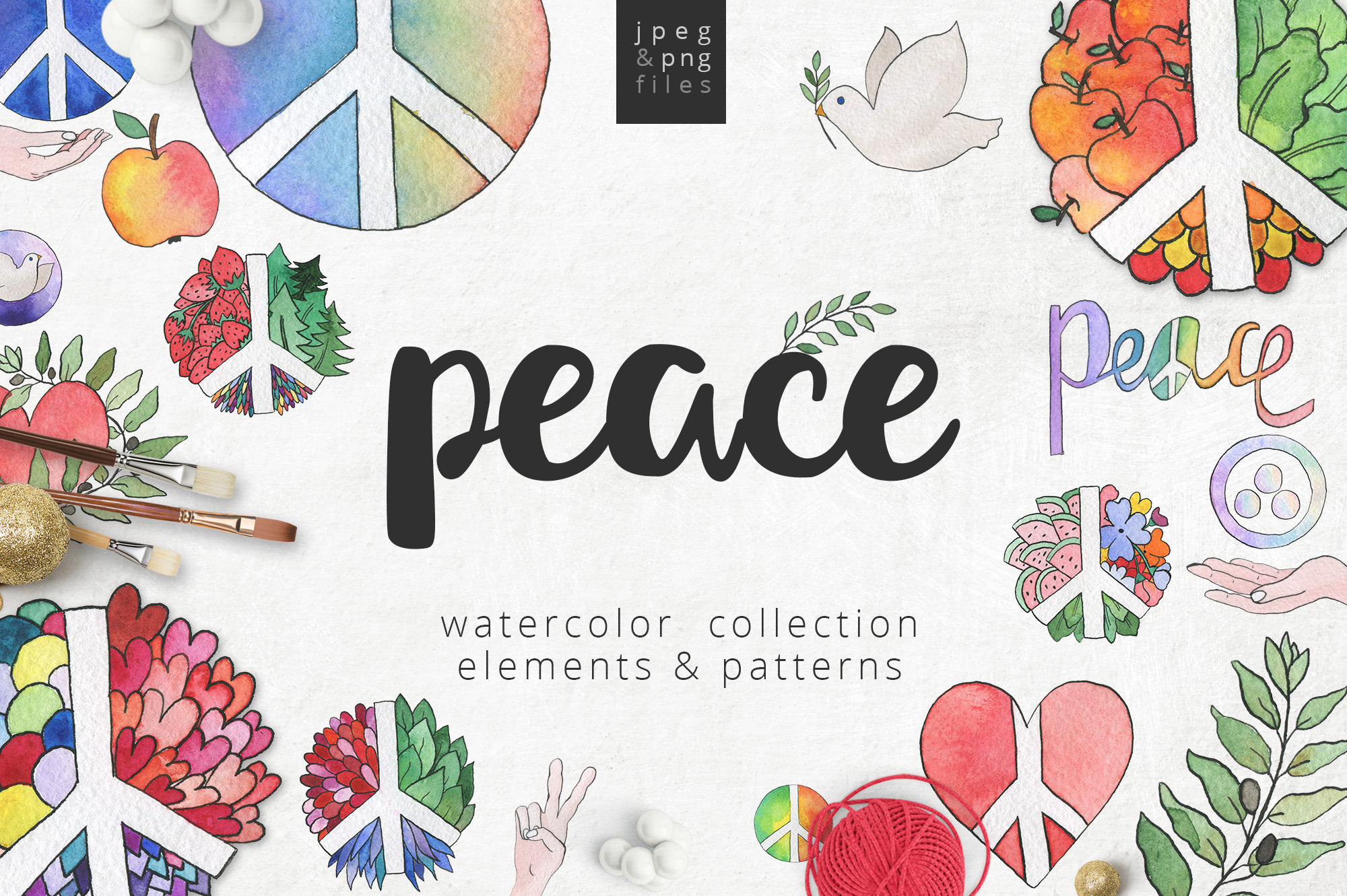 World peace day watercolor set, an Illustration by likorbut