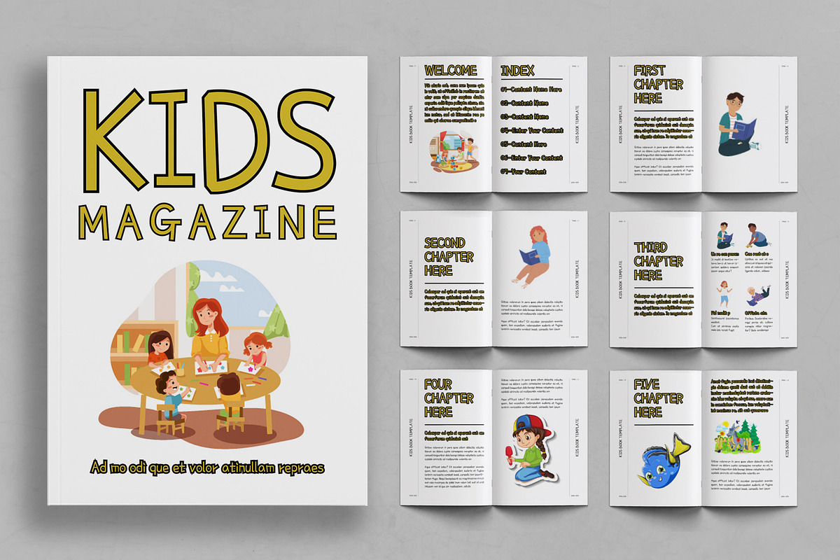 Kids Magazine Template Design Layout