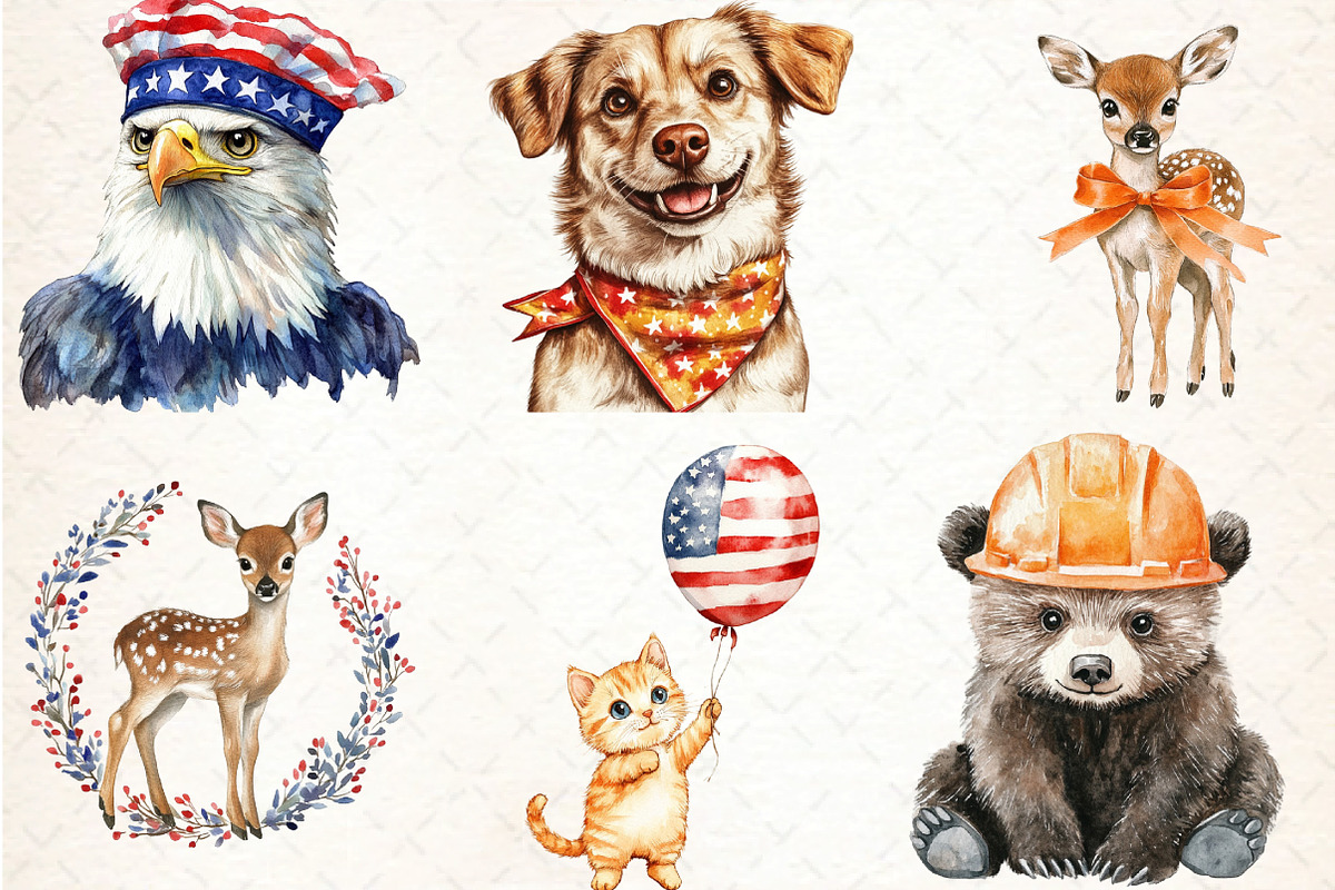 Watercolor Labor Day Animals Clipart, an Animal Illustration by ...