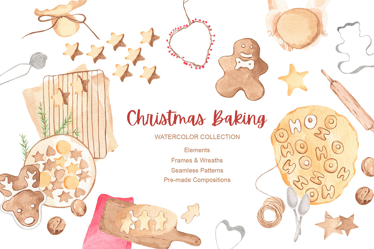 Christmas Baking Watercolor Clipart, a Food Illustration by natalisart