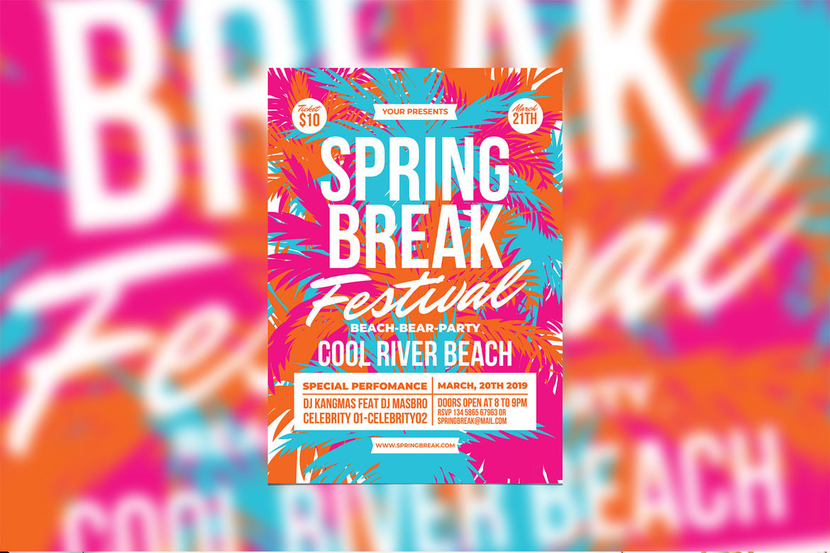 Spring Break Festival, a Flyer Template by Aiyari Graphic