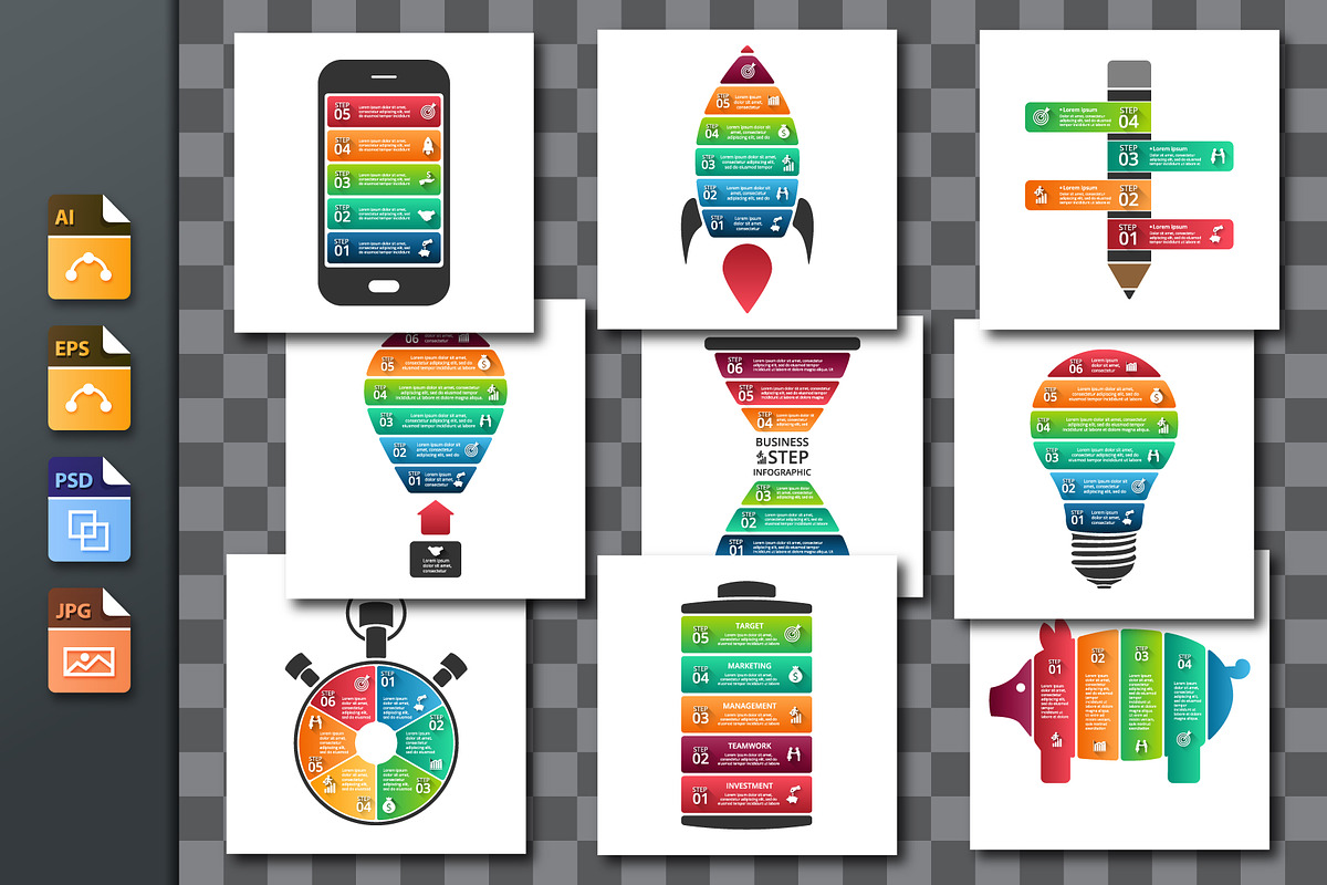 9 segmented objects for infographic, a Presentation Template by Abert